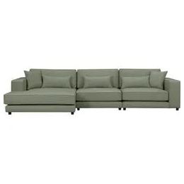 Ecksofa OTTO products "Grenette L-Form" Sofas Gr. B/H/T: 326cm x 77cm x 154cm, Samtoptik recycelt, Ottomane links, grün Modulsofa, im Baumwoll-Leinenmix oder aus recycelten Stoffen