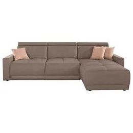 Ecksofa DOMO collection "Ava L-Form" Sofas Gr. B/H/T: 262cm x 84cm x 167cm, Struktur fein, Recamiere rechts, ohne Funktion, beige mit Recamiere, Federkern wahlweise Kopfteilverstellungen