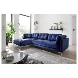 Ecksofa TRENDS BY HG "Landau L-Form" Sofas Gr. B/H/T: 275cm x 75cm x 158cm, Microvelours, Recamiere links, blau in Cord-Stoff mit Metallfuß