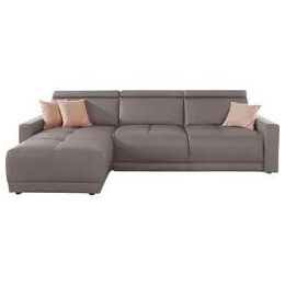 Ecksofa DOMO collection "Ava L-Form" Sofas Gr. B/H/T: 262cm x 84cm x 167cm, Kunstleder SOFTLUX, Recamiere links, ohne Funktion, braun (schlamm) mit Recamiere, Federkern wahlweise Kopfteilverstellungen