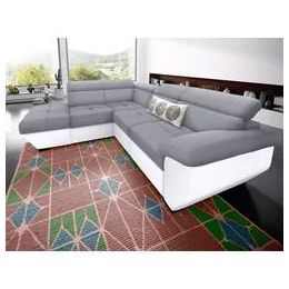 Ecksofa COTTA "Speedway L-Form" Sofas Gr. B/H/T: 262cm x 79cm x 102cm, Kunstleder SOFTLUX-Luxus-Microfaser, Ottomane links, mit Bettfunktion-mit Bettkasten-mit Kopfteilverstellung, grau (weiß, grau) mit Kopfteilverstellung, wahlweise Bettfunktion und Bettkasten