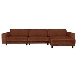 Ecksofa furninova "Samba schön bequem und hochwertig verarbeitet" Sofas Gr. B/H/T: 353 cm x 74 cm x 163 cm, Velours, Recamiere rechts, ohne Bettfunktion, braun (bronze) mit toller Kedernaht, im skandinavischen Design, L-Form