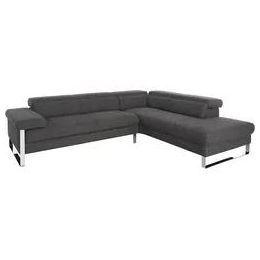 Ecksofa W.Schillig "finn" Sofas Gr. B/H/T: 281cm x 71cm x 230cm, Flachgewebe S22, Ottomane rechts, ohne Kopfteilverstellung-ohne Sitztiefenverstellung, grau (anthrazit s22) German Design Award 2016, Fußgestell Chrom glänzend, Breite 281 cm