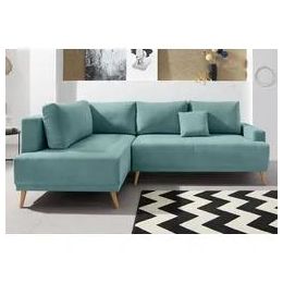 Ecksofa Inosign "Exxpo Otusso, L-Form" Sofas Gr. B/H/T: 246cm x 90cm x 169cm, Luxus-Microfaser, Recamiere links, grün (mint) mit Bettfunktion und Bettkasten