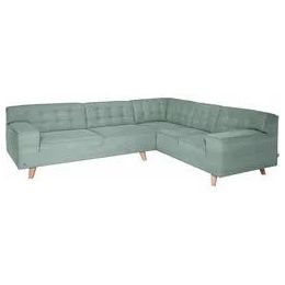 Ecksofa Tom Tailor HOME "NORDIC CHIC" Sofas Gr. B/H/T: 269cm x 77cm x 226cm, Samtstoff STC, langer Schenkel links, grün (celadon stc 3) im Retrolook, Füße Buche natur