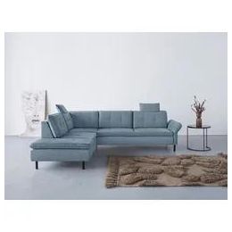 Ecksofa Inosign "Birkholm L-Form" Sofas Gr. B/H/T: 270cm x 83cm x 226cm, Olympia EASY CLEAN, Ottomane links, mit Armlehnfunktion, blau (hellblau) Armlehnverstellung, auch in Easy Clean Bezug - mit Wasser zu reinigen