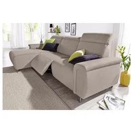 Sit & More Ecksofa SIT & MORE "Township L-Form", grau (hellgrau), B:253cm H:102cm T:168cm, Luxus-Microfaser (100% Polyester), NaturLEDER Punch (echtes Rindsleder) in Sitz und Rücken. Korpus in passendem Kunstleder SOFTLUX bezogen, Luxus-Microfaser ALTARA NUBUCK (100% Polyester), Sofas, wahlweise mit elektrischer Wallfree-Funktion