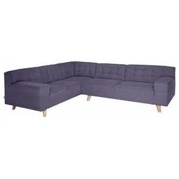 Ecksofa Tom Tailor HOME "NORDIC CHIC" Sofas Gr. B/H/T: 269cm x 77cm x 226cm, Samtstoff STC, langer Schenkel rechts, lila (lila stc 18) im Retrolook, Füße Buche natur