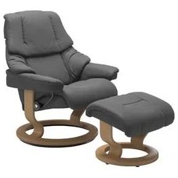 Relaxsessel stressless "Reno" Sessel Gr. Leder BATICK, Classic Base Eiche, Relaxfunktion-Drehfunktion-PlusTMSystem-Gleitsystem, B/H/T: 79cm x 98cm x 75cm, grau (grey batick) mit Classic Base, Größe S, M & L, Gestell Eiche