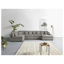 Guido Maria Kretschmer Home & Living Wohnlandschaft GUIDO MARIA KRETSCHMER HOME & LIVING "Skara U-Form" Sofas Gr. B/H/T: 390 cm x 86 cm x 190 cm, Struktur fein, Ottomane rechts, beige (greige) Lounge-Sofa mit Federkernpolsterung, in vielen Bezugsvarianten