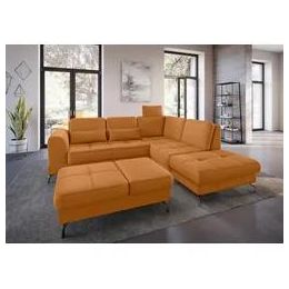 Sit & More Ecksofa SIT & MORE "Bendigo L-Form" Sofas Gr. B/H/T: 258cm x 84cm x 226cm, NaturLEDER, Ottomane rechts, mit satiniertem Nickelfuß, gelb (curry) inklusive Sitztiefenverstellung, Bodenfreiheit 12 cm, in 2 Fußfarben