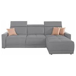 Ecksofa DOMO collection "Ava L-Form" Sofas Gr. B/H/T: 262cm x 84cm x 167cm, Struktur fein, Recamiere rechts, mit Kopfteilverstellung, grau mit Recamiere, Federkern wahlweise Kopfteilverstellungen