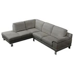 Ecksofa Egoitaliano "Shakira, Design und Sitzkomfort auf hohem Niveau, tolle Details" Sofas Gr. B/H/T: 240cm x 84cm x 212cm, Luxus-Microfaser Lederoptik, Ottomane links, grau (steingrau) mit Ottomane, L-Form, elegante Metallfüße