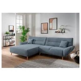 Ecksofa Inosign "Drago L-Form" Sofas Gr. B/H/T: 290cm x 81cm x 166cm, Struktur, Recamiere links, Bezugsfarbe hellblau-Recamiere links, blau (hellblau) frei im Raum stellbar, versch. Stoffe, 3-, 2-Sitzer & Sessel verfügbar