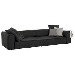 4-Sitzer W.Schillig "around-the-block" Sofas Gr. B/H/T: 300cm x 66cm x 104cm, Longlife Xtra-Leder Z59, schwarz (schwarz z59) mit eleganter Biese, Federkern