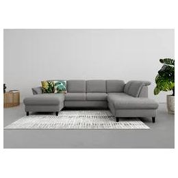 Sit & More Wohnlandschaft SIT & MORE "Maggiore U-Form" Sofas Gr. B/T: 312cm x 224cm, Soft clean, Ottomane rechts, mit Kopfteilverstellung-ohne Bettfunktion-ohne Stauraum-Fussfarbe: schwarz matt, grau wahlweise mit Kopfteilverstellung, Bettfunktion und Stauraum