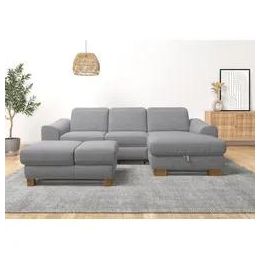 Ecksofa Home Affaire "Dundee L-Form" Sofas Gr. B/H/T: 264cm x 86cm x 170cm, Webstoff, Recamiere rechts, mit Bettfunktion-mit Kopfteilverstellung-mit Relaxfunktion, grau (steel) wahlweise mit Kopfteilverstellung und zusätzlich Bettfunktion