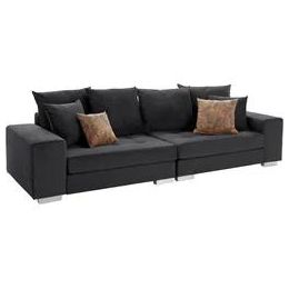 Big-Sofa Inosign "Vale" Sofas Gr. B/H/T: 277cm x 88cm x 107cm, Samtvelours, schwarz mit Steppung im Sitzbereich, Federkern und Zierkissen