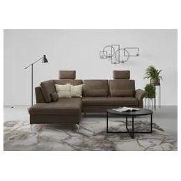 Ecksofa Inosign "Palm Beach L-Form", braun, B:263cm H:89cm T:224cm, 100%Polyester, Sofas, Federkern, mit Sitztiefenverstellung, wahlweise mit Bettfunktion