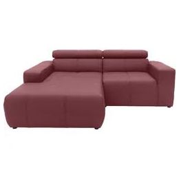 Ecksofa DOMO collection "Brandon kleine Ausführung B/T/H: 214/100/80 cm" Sofas Gr. B/H/T: 211cm x 80cm x 175cm, Leder, Recamiere links, ohne Nierenkissen, rot Mit Kopfteilverstellung, auch in Leder und Cord, L-Form