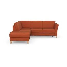 Sit & More Ecksofa SIT & MORE "Visby L-Form" Sofas Gr. B/H/T: 248cm x 87cm x 213cm, Luxus-Microfaser Paris, Ottomane links, mit Bettfunktion-mit Stauraum, orange (terra) Wahlweise mit Bettfunktion und Stauraum, frei im Raum stellbar