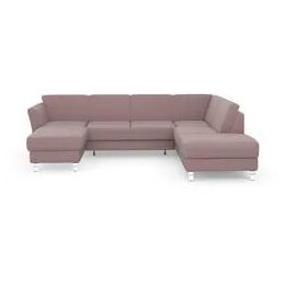 Sit & More Wohnlandschaft SIT & MORE "Visby U-Form" Sofas Gr. B/H/T: 303cm x 87cm x 213cm, Struktur fein, Ottomane rechts, mit Bettfunktion-mit Stauraum, rosa (altrosa) Wahlweise mit Bettfunktion und Stauraum, frei im Raum stellbar