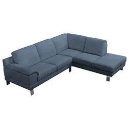 Ecksofa Egoitaliano "Shakira, Design und Sitzkomfort auf hohem Niveau, tolle Details" Sofas Gr. B/H/T: 240cm x 84cm x 212cm, Luxus-Microfaser Lederoptik, Ottomane rechts, blau (ice lake) mit Ottomane, L-Form, elegante Metallfüße