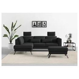 Sit & More Ecksofa SIT & MORE "Lindholm L-Form" Sofas Gr. B/H/T: 254cm x 88cm x 188cm, Flachgewebe, Ottomane links, mit Sitztiefenverstellung, schwarz mit Sitztiefenverstellung und Federkern