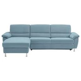 Ecksofa CALIZZA INTERIORS "Onyx L-Form" Sofas Gr. B/H/T: 270 cm x 90 cm x 158 cm, Samtoptik, Recamiere links, mit Bettfunktion mit Bettkasten, blau (1013 aqua) Recamiere links oder rechts, wahlweise mit Bettfunktion, Breite 270 cm