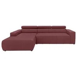 Ecksofa DOMO collection "Brandon große Ausführung B/T/H: 289/177/80 cm, auch in Leder und Cord" Sofas Gr. B/H/T: 285cm x 80cm x 175cm, Leder, Recamiere links, ohne Sitztiefenverstellung, ohne Nierenkissen, rot mit Kopfteilverstellung, wahlweise Sitztiefenverstellung, L-Form