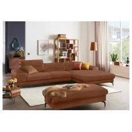 Ecksofa W.Schillig "piedroo, Designsofa mit tollem Sitzkomfort, bequem und elegant, L-Form", braun (copper r66), B:343cm H:70cm T:193cm, Chenille-Flachgewebe R66 (85% Polyester, 15% Nylon), Sofas, Kopfteilverstellung, wahlweise mit Sitztiefenverstellung, Breite 343cm