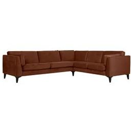 Ecksofa furninova "Avignon" Sofas Gr. B/H/T: 283 cm x 78 cm x 237 cm, Velours, langer Schenkel links, ohne Bettfunktion, braun (bronze) inklusive 2 Armlehnkissen, im skandinavischen Design