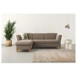 Ecksofa Home Affaire "Trelleborg L-Form" Sofas Gr. B/H/T: 249cm x 86cm x 162cm, Struktur fein, Recamiere links, ohne Bettfunktion-ohne Bettkasten, beige (dunkelbeige) Federkern-Polsterung, wahlweise mit Bettfunktion und Bettkasten