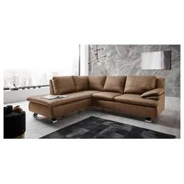 Ecksofa Places of Style "Drover L-Form" Sofas Gr. B/H/T: 250cm x 91cm x 220cm, NaturLEDER LongLife300, Ottomane links, braun (caramel) in Echtleder