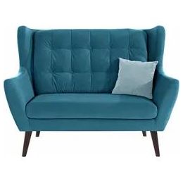 2-Sitzer Andas "Hemmink" Sofas Gr. B/H/T: 144cm x 107cm x 94cm, Luxus-Microfaser, ohne Funktion, blau (petrol, hellblau) mit Knopfheftung