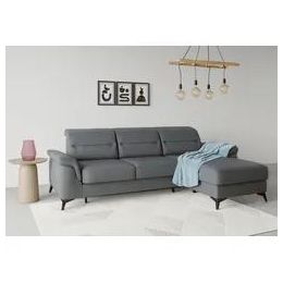 Sit & More Ecksofa SIT & MORE "Sinatra L-Form" Sofas Gr. B/H/T: 258cm x 85cm x 170cm, Struktur weich, Recamiere rechts, Mit Kopfteilverstellung-Mit Armteilfunktion-Mit Bettfunktion-Mit Bettkasten, grau (dunkelgrau) mit Recamiere, optional Kopfteilverstellung und Armteilfunktion