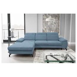 Ecksofa WERK2 "Panama L-Form" Sofas Gr. B/H/T: 275cm x 98cm x 184cm, Struktur weich, Recamiere links, Schlaffunktion, Bettkasten, verstellbare Kopfteile, blau (hellblau) Modernes Sofa mit Schlaffunktion, Bettkasten, Kopfteile verstellbar