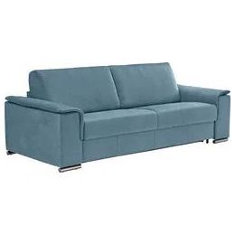 Schlafsofa Egoitaliano "Cecilia, modern & elegant, erstklassiger Sitzkomfort, Dauerschläfer" Sofas Gr. B/H/T: 234cm x 85cm x 102cm, Luxus-Microfaser Lederoptik, blau (hellblau) inkl. Matratze und hochwertigem Metallbettrahmen, toller Schlafkomfort