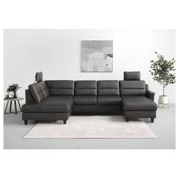 Sit & More Wohnlandschaft SIT & MORE "Farö U-Form", grau (anthrazit), B:325cm H:90cm T:187cm, Sofas, inklusive Federkern, wahlweise mit Bettfunktion und Bettkasten