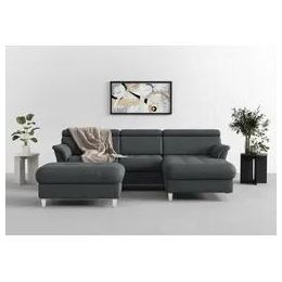 Sit & More Ecksofa SIT & MORE "Marano L-Form", grau (dunkelgrau), B:257cm T:166cm, 100% Polyester, Sofas, inklusive Kopfteilverstellung, wahlweise mit Bettfunktion, Bettkasten