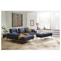 Ecksofa W.Schillig "run" Sofas Gr. B/H/T: 299cm x 88cm x 178cm, Stoff S37, Recamiere links, mit Sitztiefenverstellung, blau (dunkelblau s37) mit Holzsockel, Füße in Bronze pulverbeschichtet, Breite 299 cm