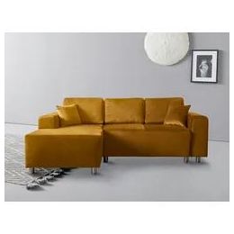 Guido Maria Kretschmer Home & Living Ecksofa GUIDO MARIA KRETSCHMER HOME & LIVING "Györ" Sofas Gr. B/H/T: 235cm x 88cm x 160cm, Samtoptik, Recamiere links, ohne Bettfunktion-ohne Bettkasten, goldfarben L-Form, wahlweise mit Bettfunktion und Bettkasten incl. 2 Zierkissen