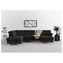Sit & More Wohnlandschaft SIT & MORE "Marano U-Form", grau (anthrazit), B:304cm T:216cm, 100% Polyester, Sofas, inklusive Kopfteilverstellung, wahlweise mit Bettfunktion, Bettkasten