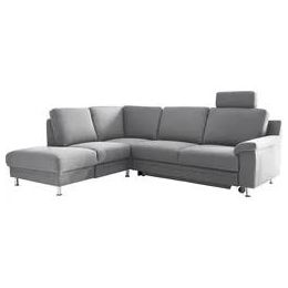 Candy Ecksofa 3C CARINA "Korfu L-Form" Sofas Gr. B/H/T: 252 cm x 91 cm x 208 cm, Struktur, Recamiere links, mit Bettfunktion-mit Stauraum, grau incl.- 1 Kopfstütze, wahlweise mit Schlafunktion und Stauraum