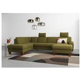 Wohnlandschaft Home Affaire "Vision U-Form" Sofas Gr. B/H/T: 315cm x 90cm x 215cm, Easy care, Ottomane links, ohne Bettfunktion-ohne Stauraum, grün (olive) wahlweise mit Bettfunktion und Stauraum, auch in Easy Care-Bezug