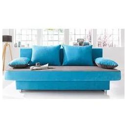 Schlafsofa Collection AB "P-Ulla" Sofas Gr. B/H/T: 187cm x 74cm x 87cm, Microfaser PRIMABELLE-Struktur, blau (blau/grau) inkl. Bettfunktion, Bettkasten und Zierkissen