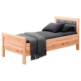 Einzelbett Priess "Arnsberg", braun (astkernbuche, anthrazit), B:108cm L:208cm, Betten, Jugendbett Kinder-Einzelbett Bettgestell, Komforthöhe mit gepolstertem Kopfteil