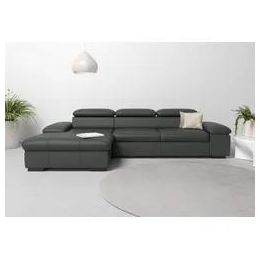 Ecksofa Home Affaire "Alberto L-Form" Sofas Gr. B/H/T: 286cm x 73cm x 174cm, Material, Recamiere links, mit Bettfunktion, grau (anthrazit) mit Kopfteilverstellung, wahlweise Bettfunktion