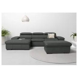 Ecksofa Home Affaire "Alberto L-Form" Sofas Gr. B/H/T: 286cm x 73cm x 174cm, Material, Recamiere links, ohne Bettfunktion, grau (anthrazit) mit Kopfteilverstellung, wahlweise Bettfunktion