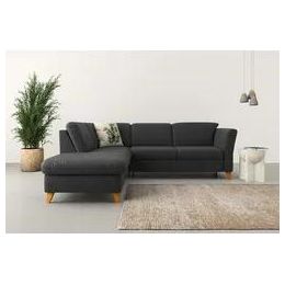 Ecksofa Home Affaire "Trelleborg L-Form", grau (anthrazit), B:252cm H:86cm T:213cm, 100% Polyester, Sofas, Federkern-Polsterung, wahlweise mit Bettfunktion und Stauraum